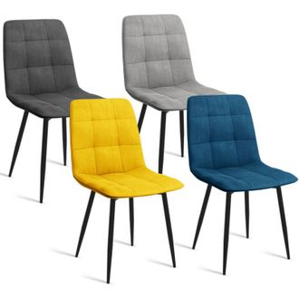 IDMarket Idmarket - Lot de 4 chaises mila en velours mix color bleu, gris clair, gris fonc&eacute;, jaune