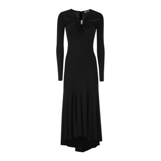 Elisabetta Franchi Femme, Robes, Noir, Taille: 38 FR Robe en jersey cr&ecirc;p&eacute; avec bijou