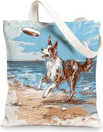 Generic Sac fourre-tout en toile artistique avec imprimé animal vintage, sacs à provisions réutilisables, légers et lavables avec bandoulière, bleu, 13x15 Inc