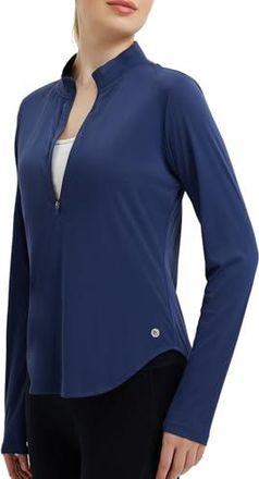 Baleaf T-shirt &agrave; manches longues pour femme - UPF 50+ - Fermeture &eacute;clair 1/4 - Protection solaire - L&eacute;ger - S&eacute;chage rapide, dblue, S