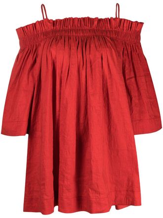 Uma Wang blouse en lin &agrave; &eacute;paules d&eacute;nud&eacute;es - Rouge