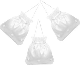 Beaupretty 3 pi&egrave;ces Sac Bourse Mariage Satin pour Mari&eacute;e Petit Sac Main L&eacute;ger D&eacute;cor Floral Pochette C&eacute;r&eacute;monie Blanche &Eacute;l&eacute;gante pour Enveloppes et Cartes