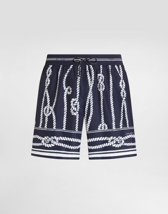 Dolce & Gabbana Bade-boxershorts Aus Canvas Mit Marina-print - Mann Beachwear Multicolor 7