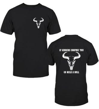 Generic T-shirt &agrave; col en V &laquo; If Genders Confuse You Go Milk A Bull &raquo;, Noir, L