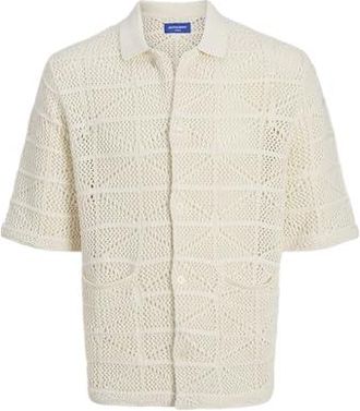 Jack & Jones Jorretiro Se25 Polo tricot&eacute; au Crochet, Cr&egrave;me, M