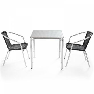 Oviala Table de jardin carr&eacute;e et 2 fauteuils en aluminium