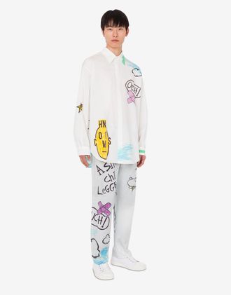 Moschino Bedruckte Hose aus Baumwoll-Bull - Wei&szlig;