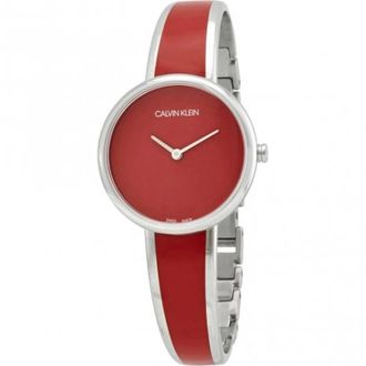 Calvin Klein Rote Zifferblatt Quarz Uhr mit Stahlarmband - - Accessories - Damen - Rot - ONE SIZE