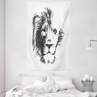 Abakuhaus T&auml;towieren Wandteppich und Tagesdecke, Fl&uuml;chtiger Jungle Lion, aus Weiches Mikrofaser Stoff Schmutz abweichender Digitaldruck, 140 x 230 cm, Grau und 