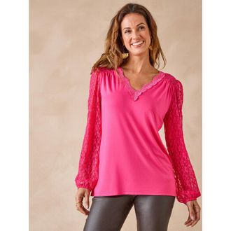 Daxon by - Tee-shirt manches dentelle