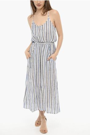 Woolrich Awning Striped Linen Maxi Dress with Belt size L