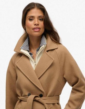 Superdry Manteau long d&eacute;contract&eacute; en laine m&eacute;lang&eacute;e - Marron caf&eacute; glac&eacute;-Brown