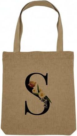 Fabulous Sac Shopping Tote Bag Aspect Lin - S Sylvia St&eacute;phanie Sarah Sophie Lettre Alphabet Pr&eacute;nom Fleurs - Sac de Courses Toile Epaisse 360g Beige Naturel Cab