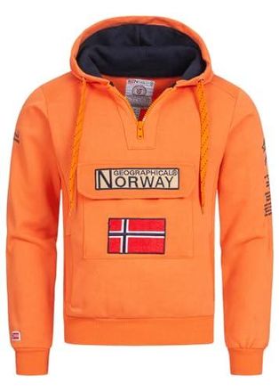 Geographical Norway Gymclass Sweat-Shirt À Capuche Sport, Naranja, XL Homme