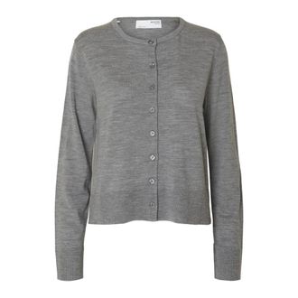 Selected Merino Strickjacke - Grau Melange - - Knitwear - Damen - Grau - L