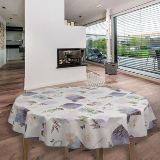 Laro runde 140 cm wachstuchtischdecke wachstischdecke abwashbar PVC tischdecke Wachstuch wasserabweisend Garten tischdecke, Muster:Lavendel Lila Weiß