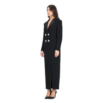 Simona Corsellini Femme, Manteaux, Noir, Taille: 40 FR &Eacute;l&eacute;gante Robe Longue Noire avec Style Blazer