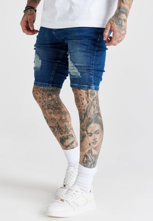 Siksilk Herren Blaue Abgenutzte Denim Shorts XS
