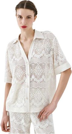 Access Fashion Access Fashion, Femme, Blouses et Chemises, Blanc, Taille: 40 FR Chemise Crochet Coupe Cubaine