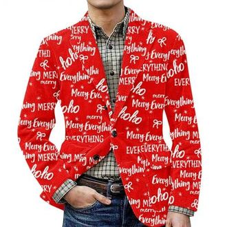 Generic Costume blazer de Noël pour homme avec impression festive en tissu confortable, simple boutonnage avec fermeture à boutons et col à revers classique p