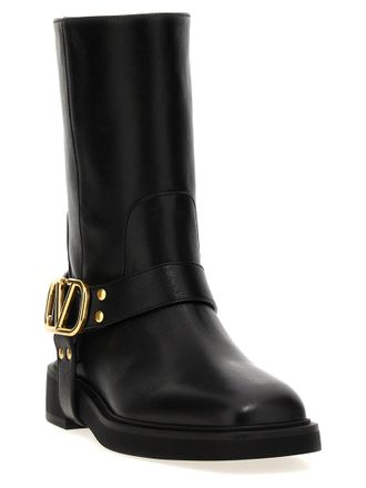 Valentino Garavani Womens Black Calfskin Ankle Boots