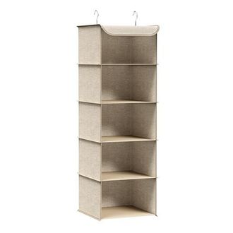Songmics &Eacute;tag&egrave;re Suspendue, Organisateur, Penderie, Pliable, Gain de Place, Rangement Placard, avec Crochets en M&eacute;tal, Renfort en Bambou, Motif Lin, Beige Sabl