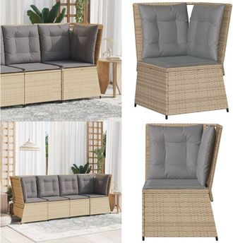 vidaXL Garten-Ecksofa mit Kissen Beige Poly Rattan - Vidaxl