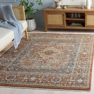 Safavieh Traditionell Distressed Teppich f&uuml;r Wohnzimmer, Esszimmer, Schlafzimmer - Bijar Collection, Kurzer Flor, Braun und Rost, 91 X 152 cm