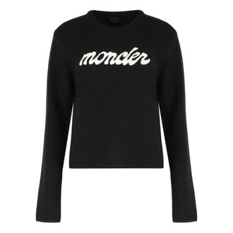 Moncler Bestickter Logo-Woll- und Kaschmirpullover - - Knitwear - Damen - Schwarzk - M