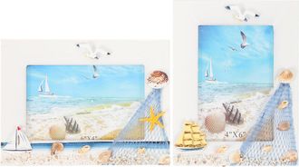 Amosfun Maritimer Holz Bilderrahmen 20X15Cm Mit Muscheldekor Nautische Tischdeko F&uuml;r Strandfotos Urlaubsbilder Erinnerung