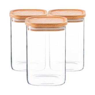 Argon Tableware Quadratglas Aufbewahrungsgl&auml;ser Mit Holzdeckel - 1,1L - 6. Packung