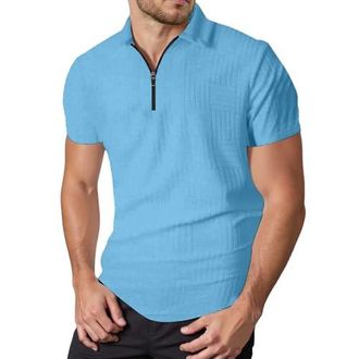 Generic Polo d&eacute;t&eacute; pour homme - Couleur unie - Fermeture &eacute;clair - Pour lext&eacute;rieur - D&eacute;contract&eacute; - Manches courtes, bleu, XXL