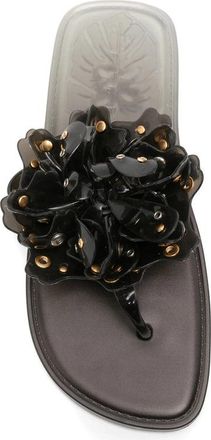 Farm Rio Floral-Studded Thong Sandals - Black