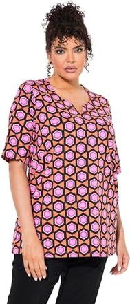 Ulla Popken Femme Grandes Tailles T-Shirt, imprimé Graphique. Col Tunisien et Manches Courtes Rose Vif 46+ 839831520-46+