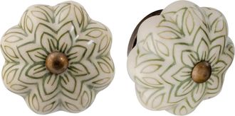 Nicola Spring Möbelknöpfe aus Keramik - Blumendesign im Vintage-Look - Olivgrün - 12 Stück