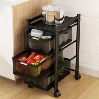Generic K&uuml;chenwagen, Mehrzweck-K&uuml;chenwagen aus Metall mit feststellbaren R&auml;dern und Netzkorb - ideal zum Organisieren von K&uuml;chenutensilien und mehr