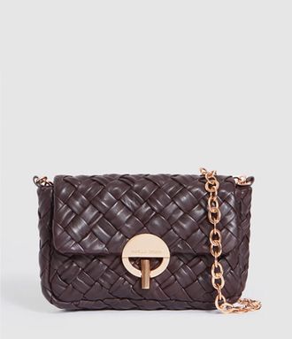 Vanessa Bruno Petit Sac Moon Cuir Tress&eacute; Chocolat