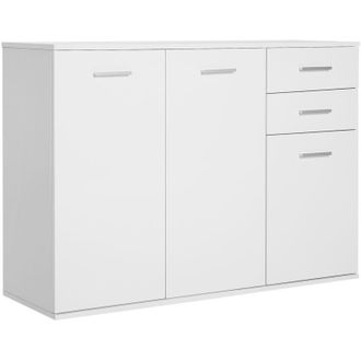 HOMCOM Buffet meuble de rangement 2 tiroirs coulissants 2 placards &eacute;tag&egrave;re r&eacute;glable panneaux particules blanc-others