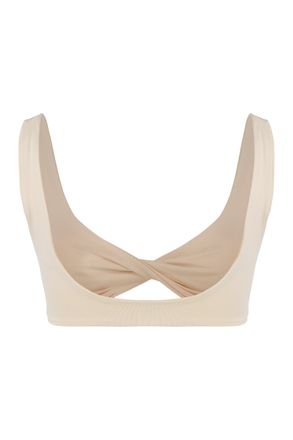 Live The Process Womens Cropped Sleeveless Top With Crossover Design Panna Polyamide Tops