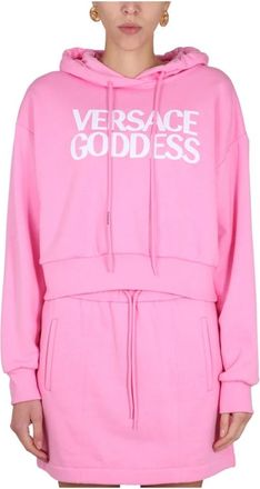 Versace Femme, Sweatshirts et sweats &agrave; capuche, Rose, Taille: 36 FR Drawstring Hood Front Log