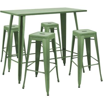 Oviala Table haute de jardin et 4 tabourets en m&eacute;tal vert cactus