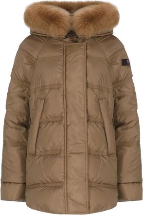 Peuterey Femme, Vestes, Brun, Taille: 34 FR Doudoune avec Bordure en Fourrure