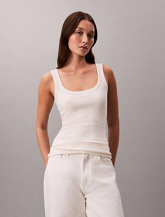 Calvin Klein Schmales Tanktop Aus Gerippter Baumwolle - Tofu - Damen - XXS