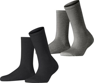 Esprit Damen Socken Basic Tennis Multipack W So Baumwolle einfarbig 2 Paar, Mehrfarbig Black Grey 0080, 35-38