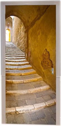 A.Monamour T&uuml;rtapeten Selbstklebend 3D Steinstufen Treppe Treppenhaus Schmale Gasse Italien Toskana Mittelalterliche Stadt Antike Architektur T&uuml;rtapete T&uuml;rposter