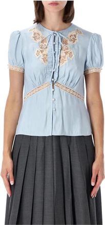 Self Portrait Femme, Blouses et Chemises, Bleu, Taille: 34 FR Top en viscose et dentelle