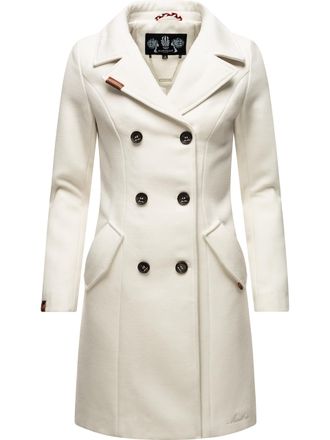 Marikoo Damen Mantel in Wollmantel-Optik langer Trenchcoat mit Reversekragen Nanakoo Offwhite Gr. S
