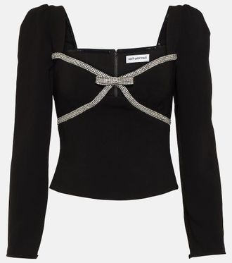 Self Portrait Top raccourci en crêpe à ornements