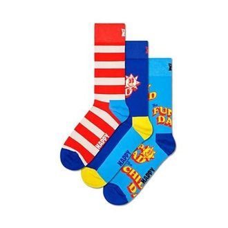 Happy Socks Lot de 3 paires de chaussettes unisexe Happy P&egrave;re de lann&eacute;e, orange, M-L UK, bleu, M-L