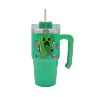 Hox Minecraft Gobelet de 600 ml avec paille et couvercle - Tasse de voyage anti-fuite et anti-déversement - Bouteille deau isotherme en acier inoxydable a
